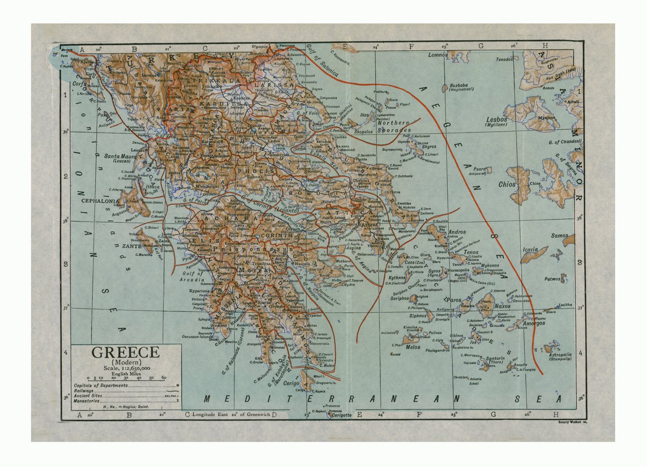 Map of Modern Greece by Emery Walker: Buy fine art print