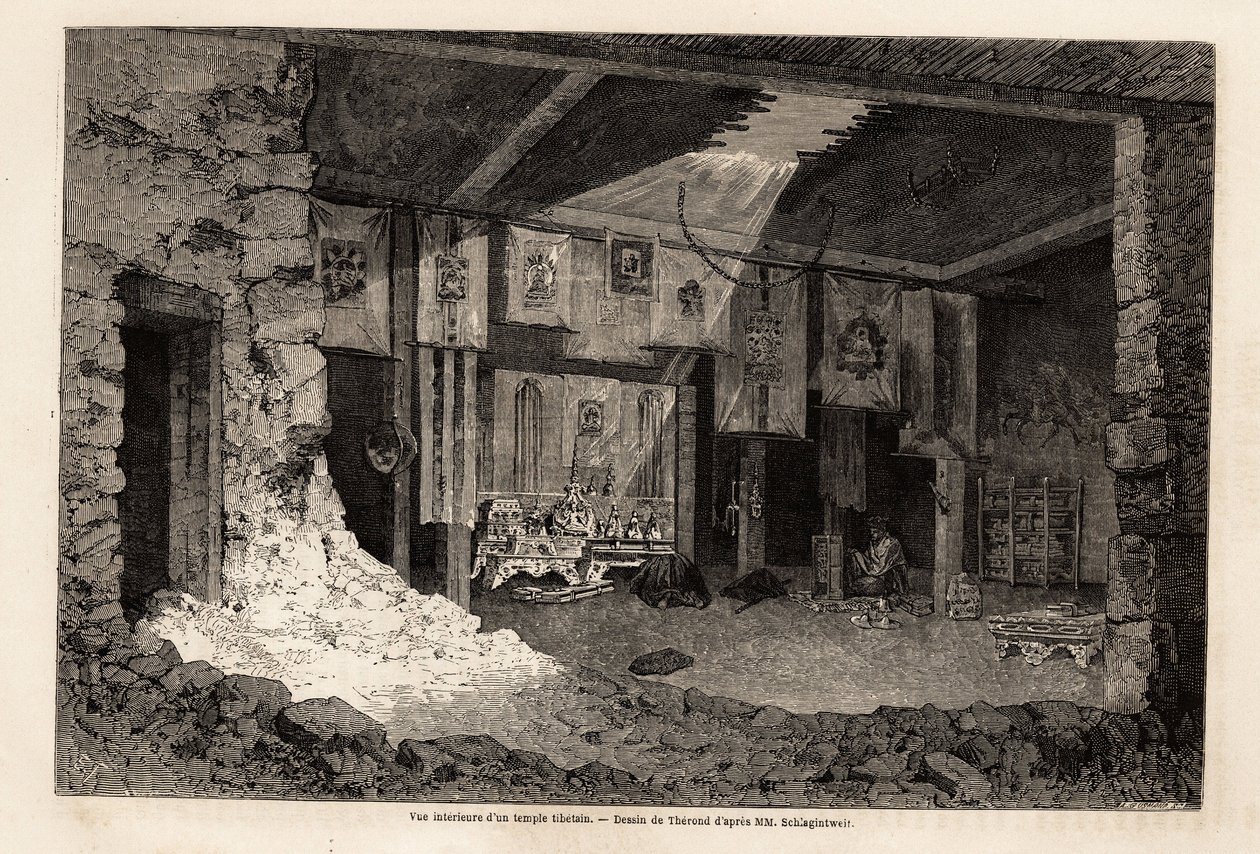 Internal view of a Tibetan temple, drawing by Therond, to illustrate ...