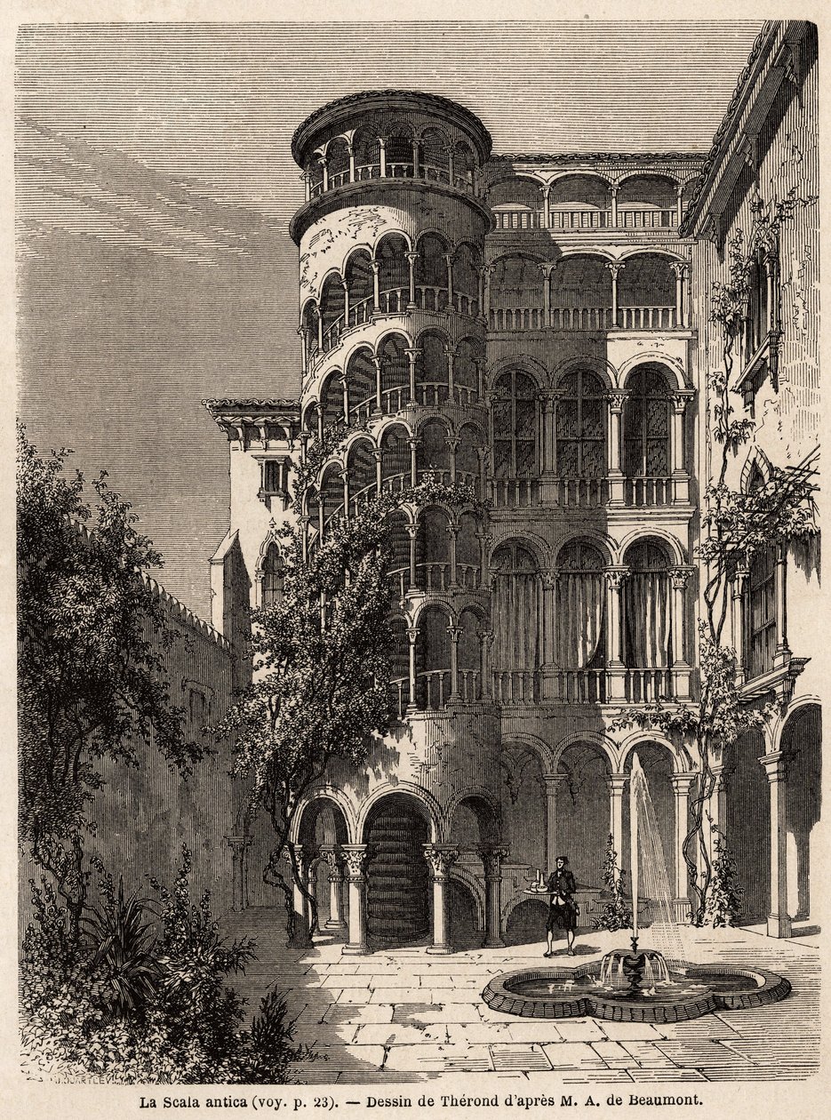 La Scala Antica, drawing by Therond, to illustrate Adalbert de Beaumont ...