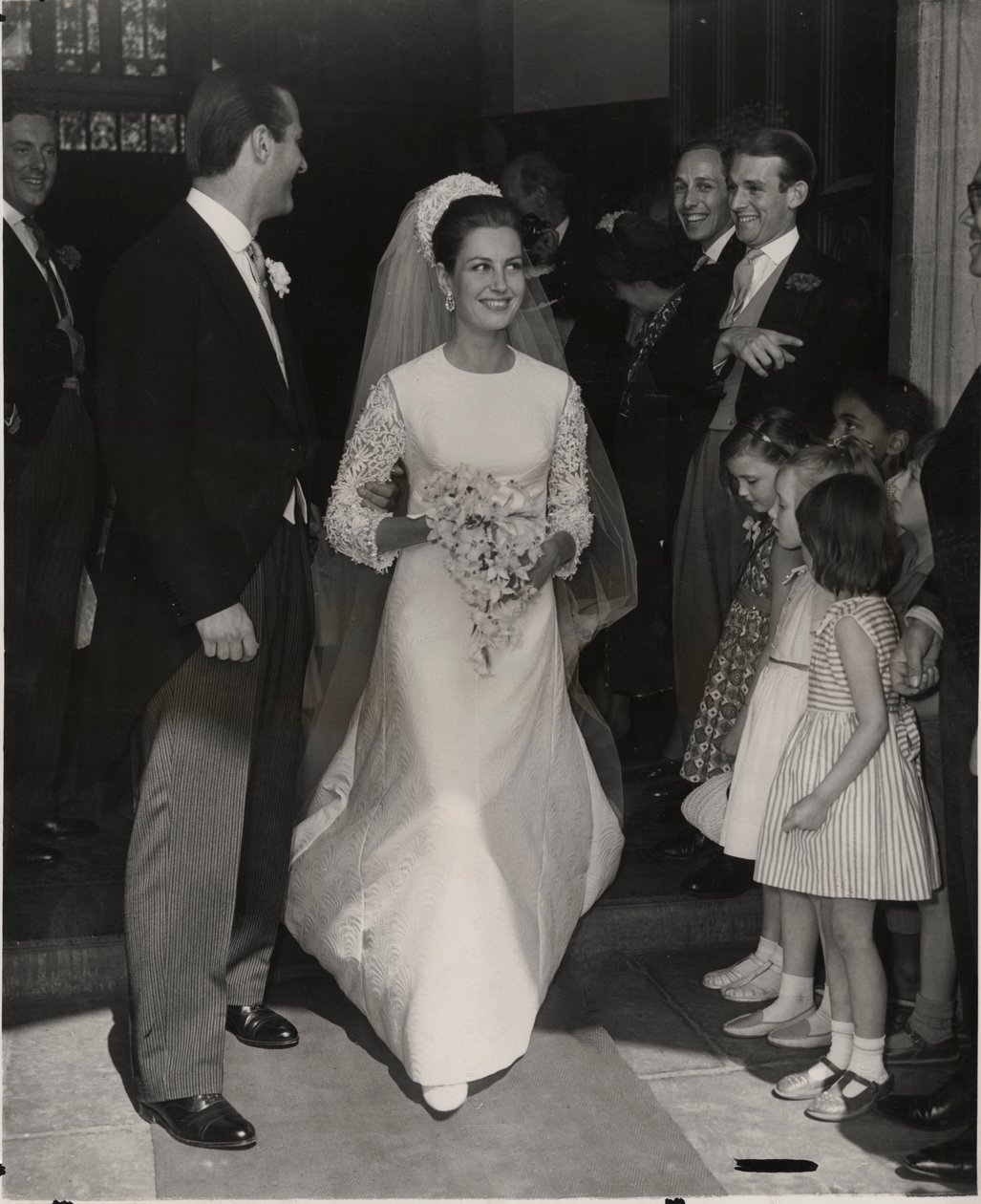 Lady Philippa Wallop wearing a Belleville Couture wedding dress