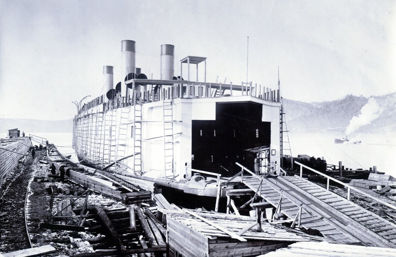 Bow View of the Ice-Breaking Train Ferry Steamer SS Baikal Fitting Out ...