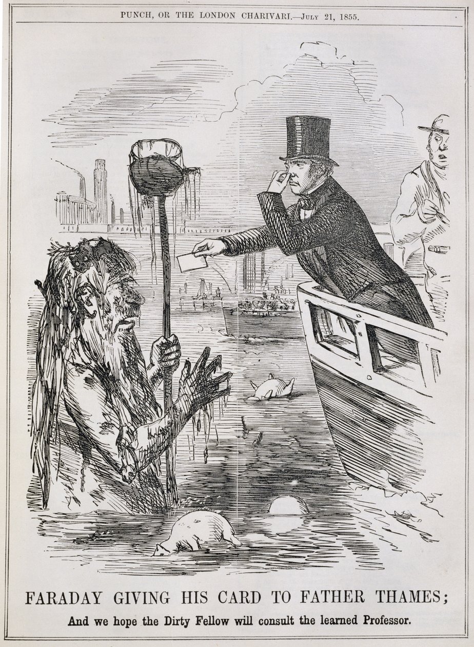 Faraday Giving his Card to Father Thames, from 'Punch'