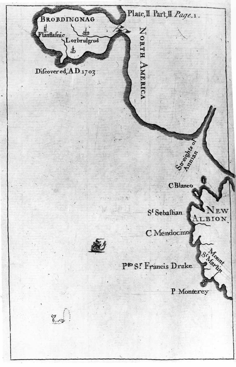 Map of Brobdingnag, illustration from the first edition of 'Gulliver's ...