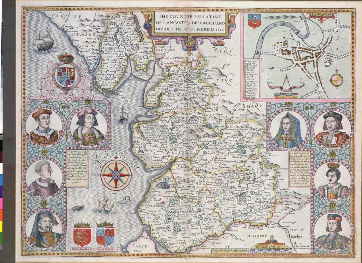 Map of Lancaster Divided into Hundreds, 1610
