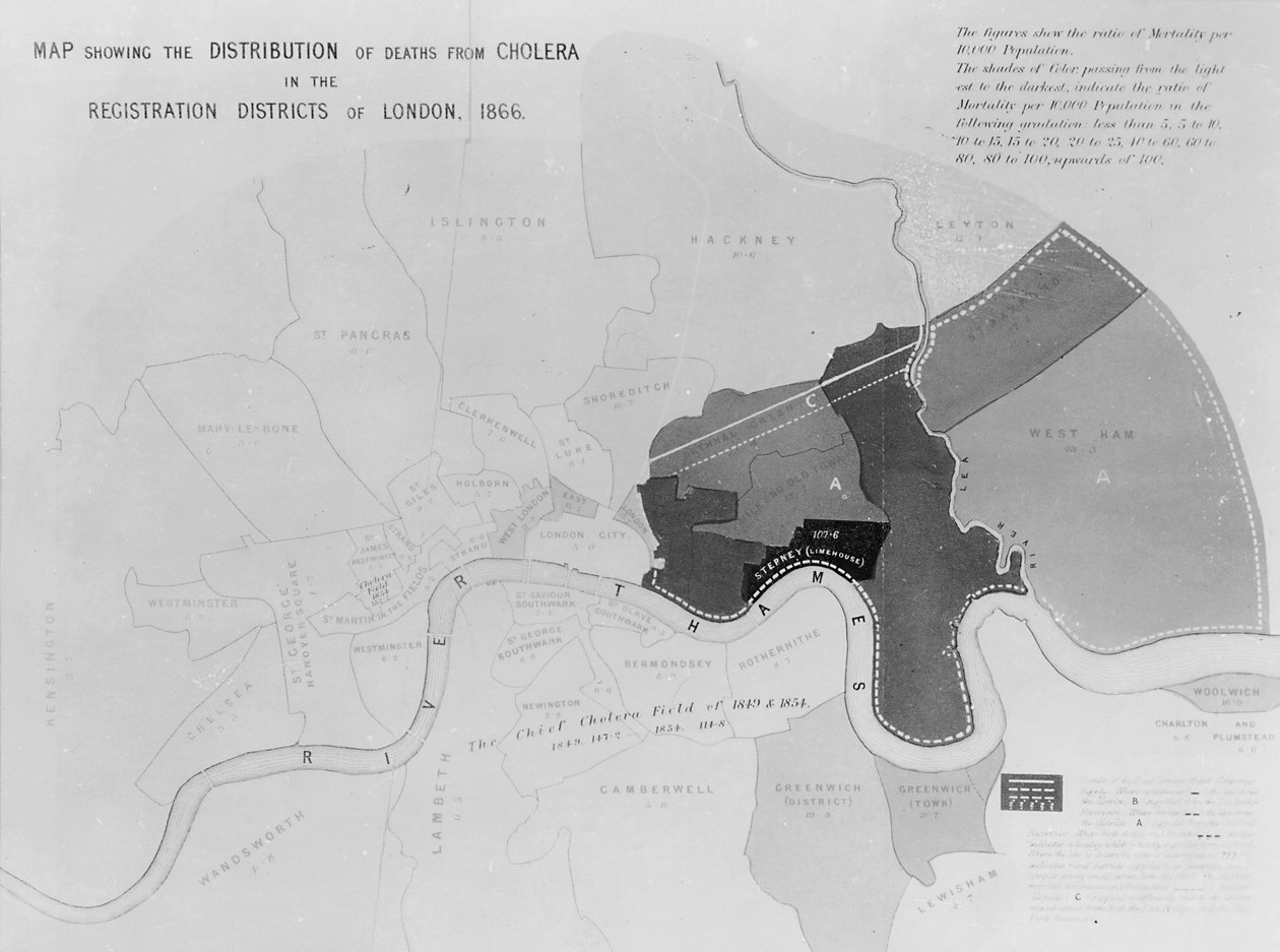 Map Showing the Distribution of Deaths from Cholera in the Registration ...