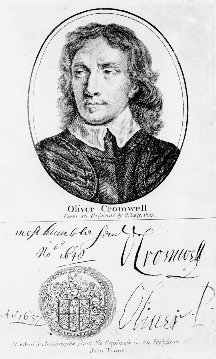 Portrait of Oliver Cromwell from an original by Peter Lely of 1653, and ...