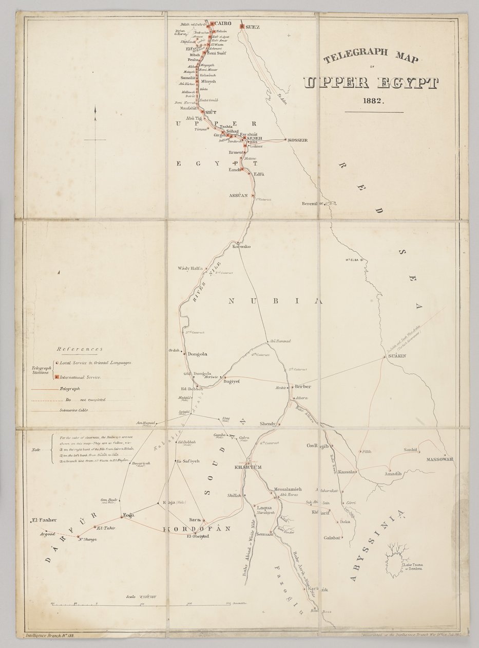 Telegraph Map of Upper Egypt 1882 by English School