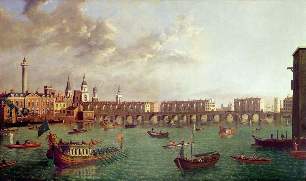 View of Old London Bridge by English School