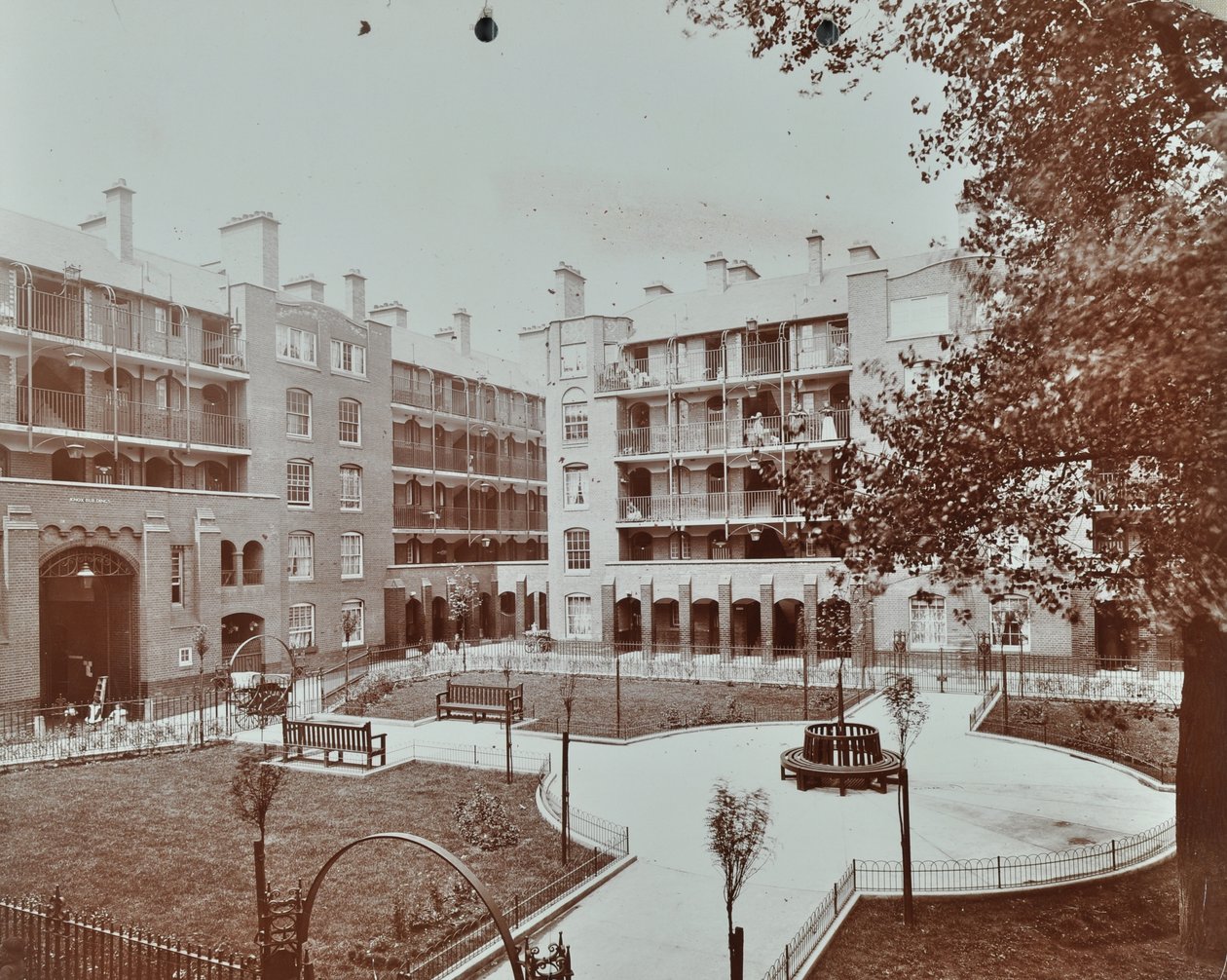 Caledonian Road Buildings: View of Courtyard, Gardens and Flats, London