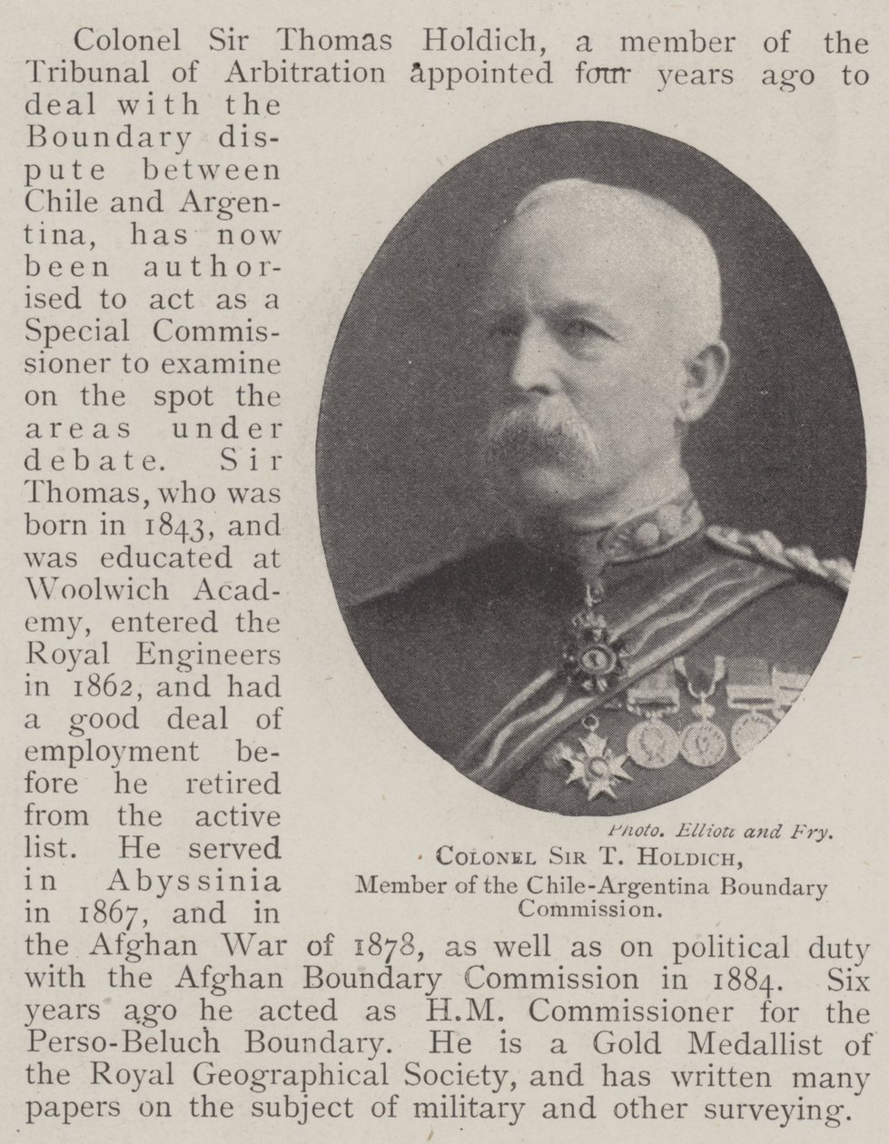 Colonel Sir T Holdich, Member of the Chile-Argentina Boundary Commission