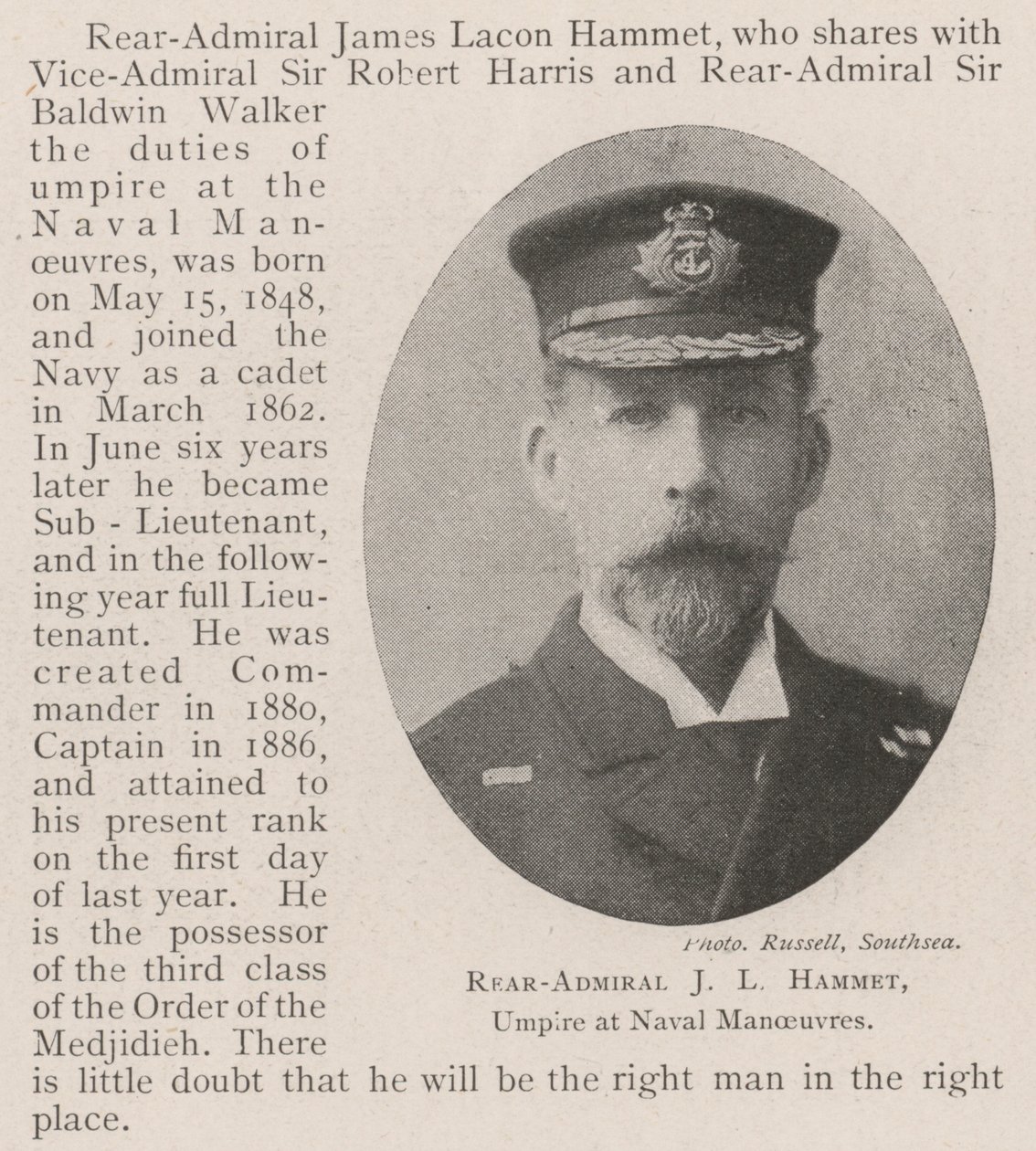 Rear-Admiral J L Hammet, Umpire at Naval Manoeuvres