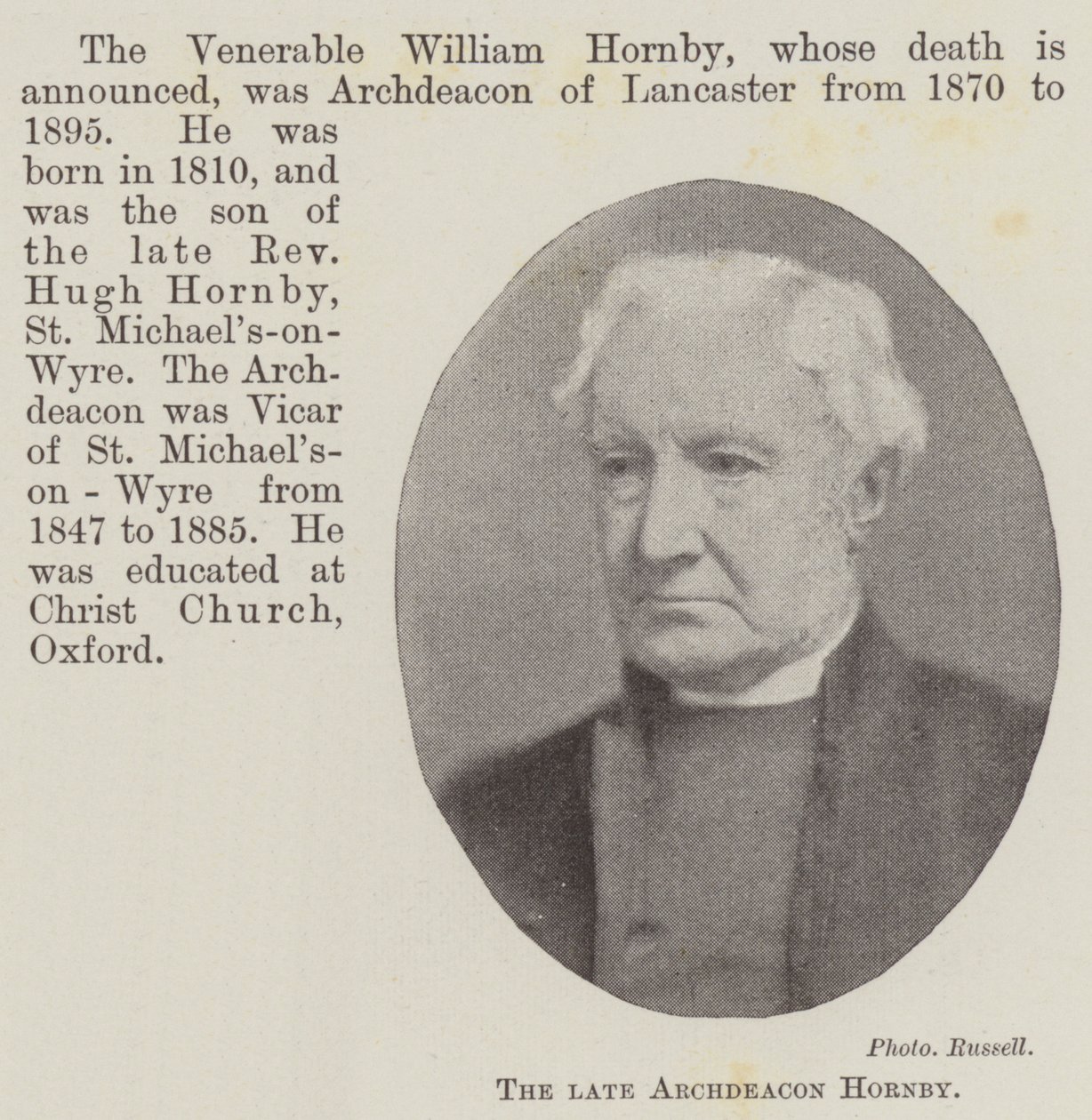 The Late Archdeacon Hornby by English Photographer