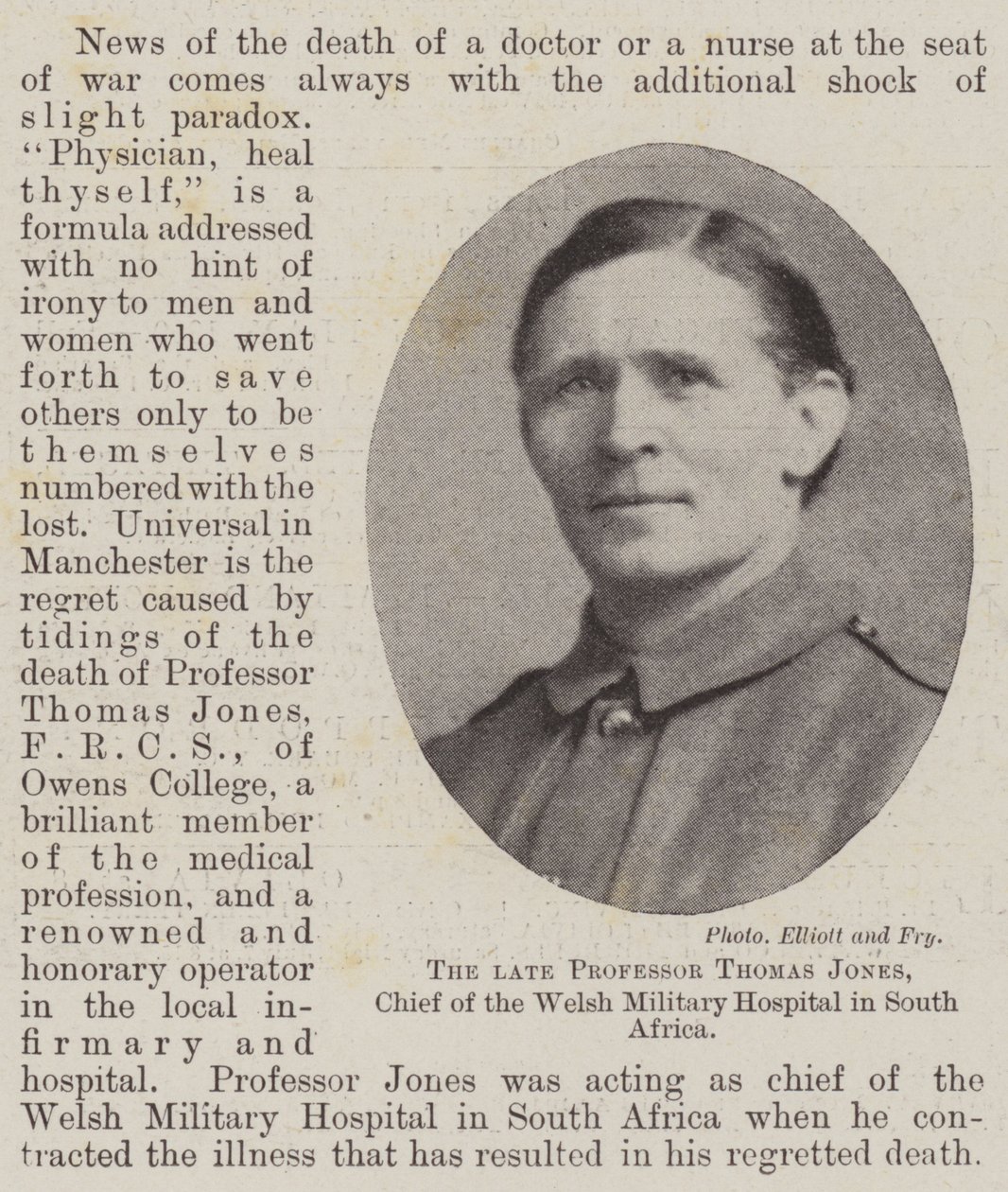 The Late Professor Thomas Jones, Chief of the Welsh Military Hospital ...