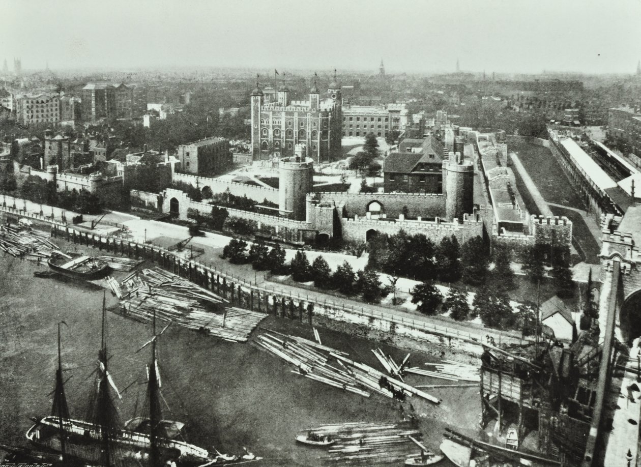 Tower of London: from Tower Bridge, 1890