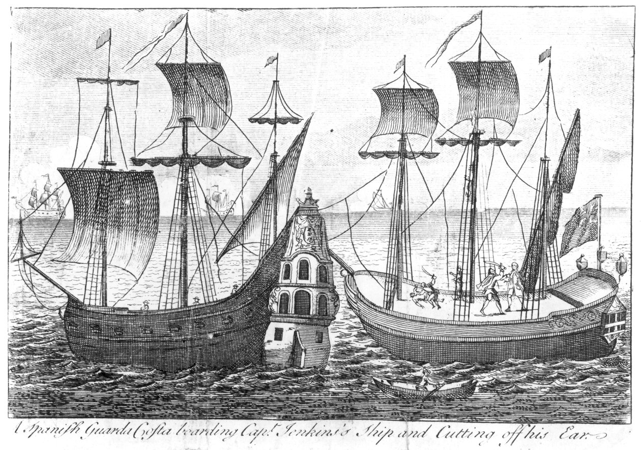 A Spanish 'Guarda Costa' Boarding Captain Jenkin's Ship and Cutting Off ...