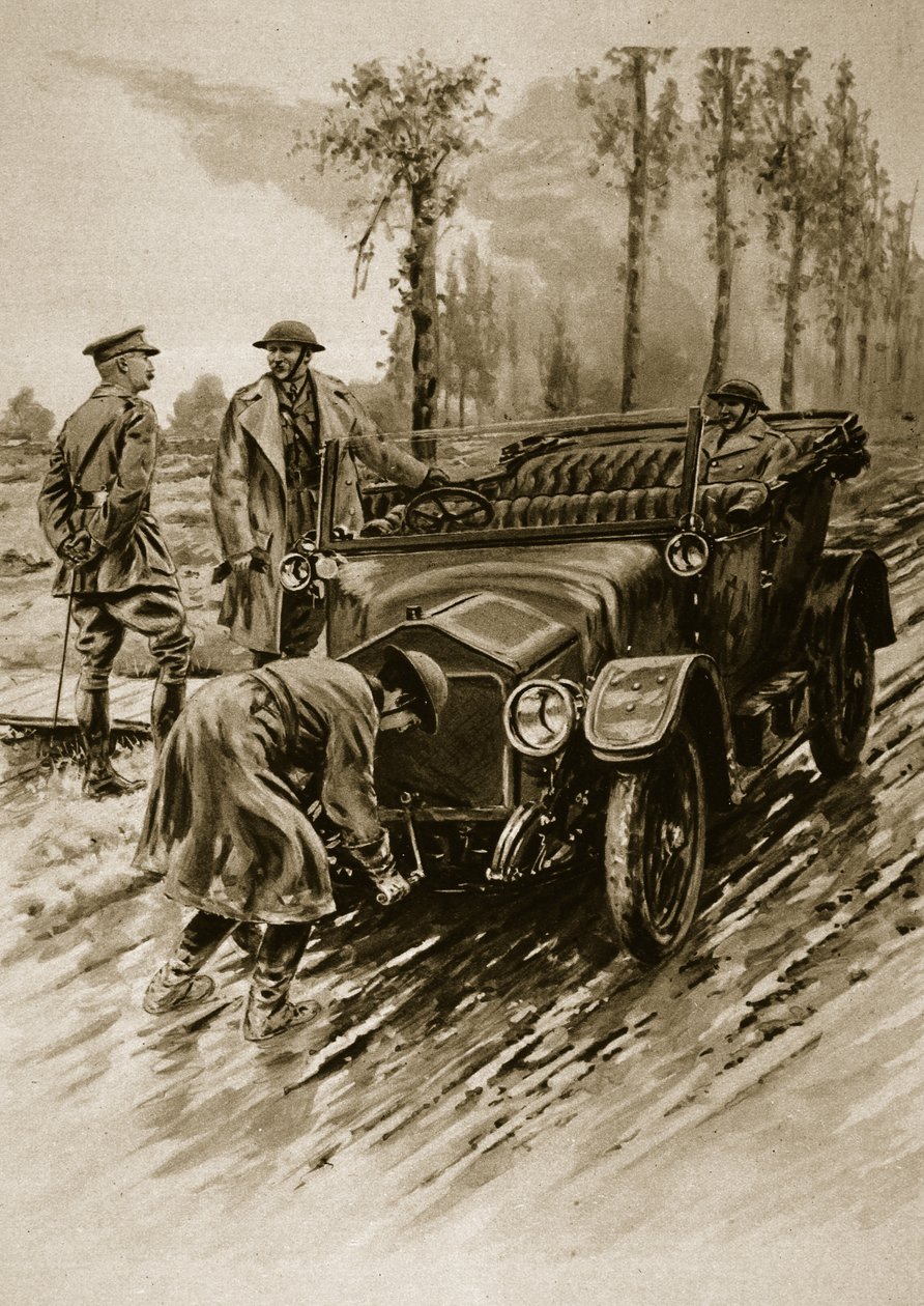 A chauffeur of the Women's Army Auxiliary Corps starting the engine of ...