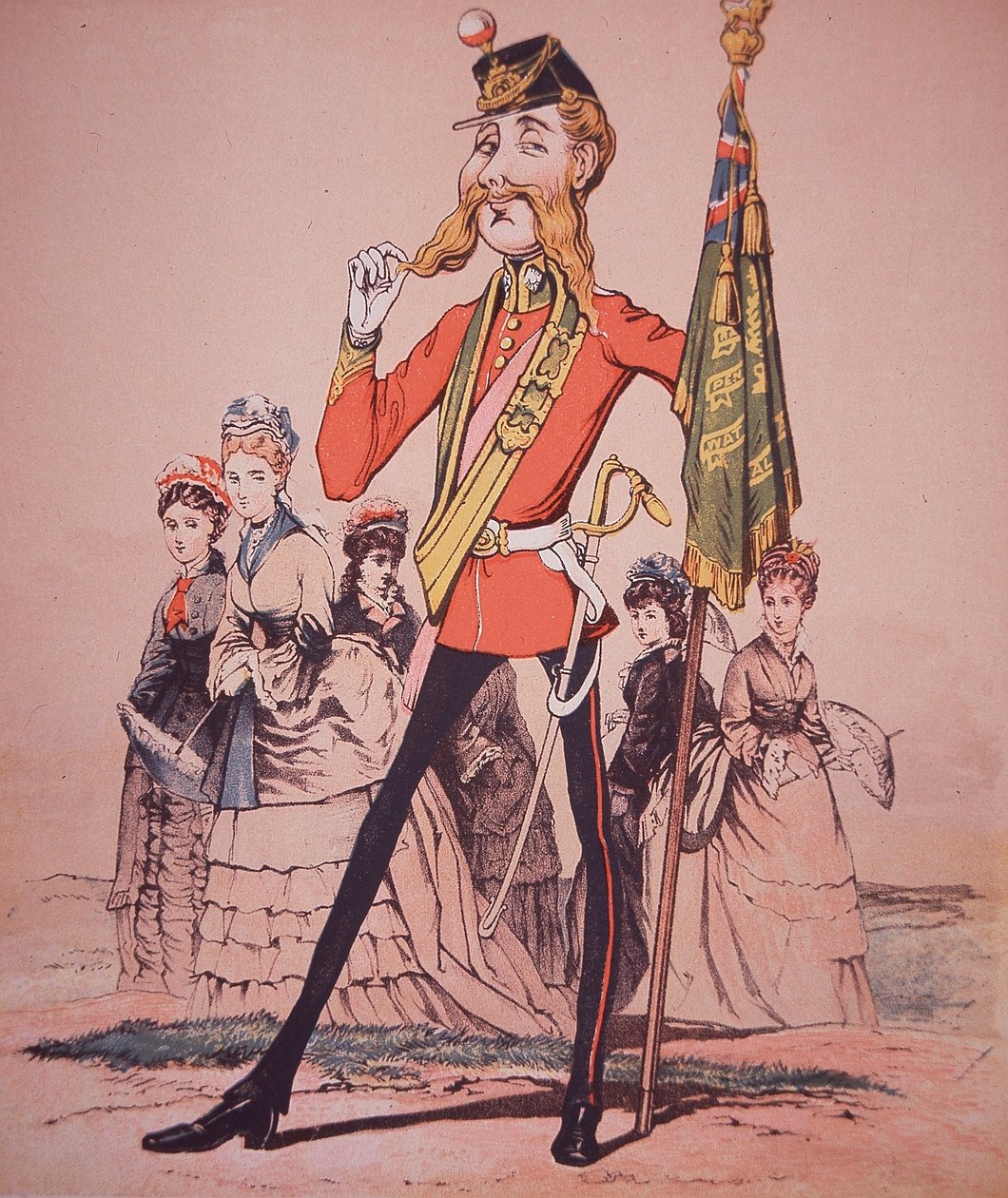 Caricature of Infantry Subaltern Holding Regimental Colours, from 'Army ...