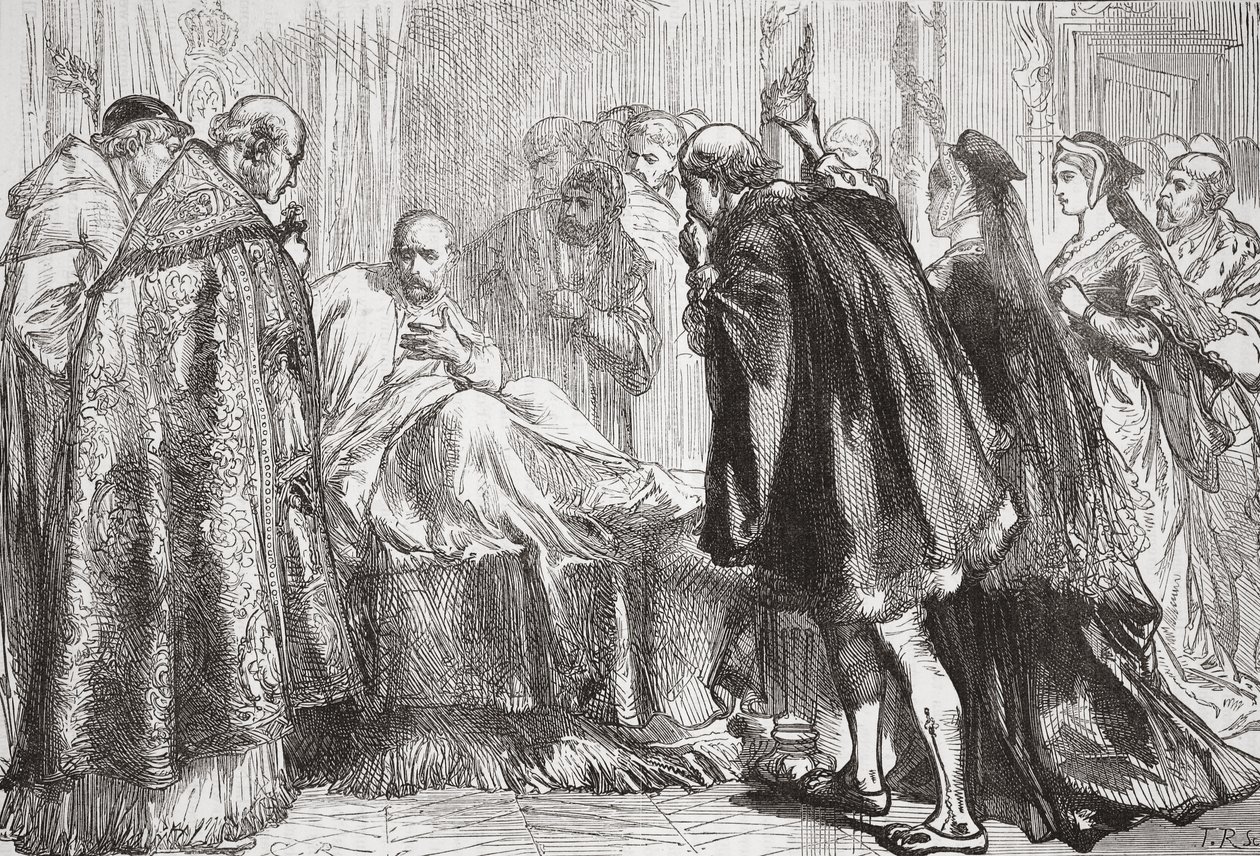 Francis I on his death bed by English School: Fine art print