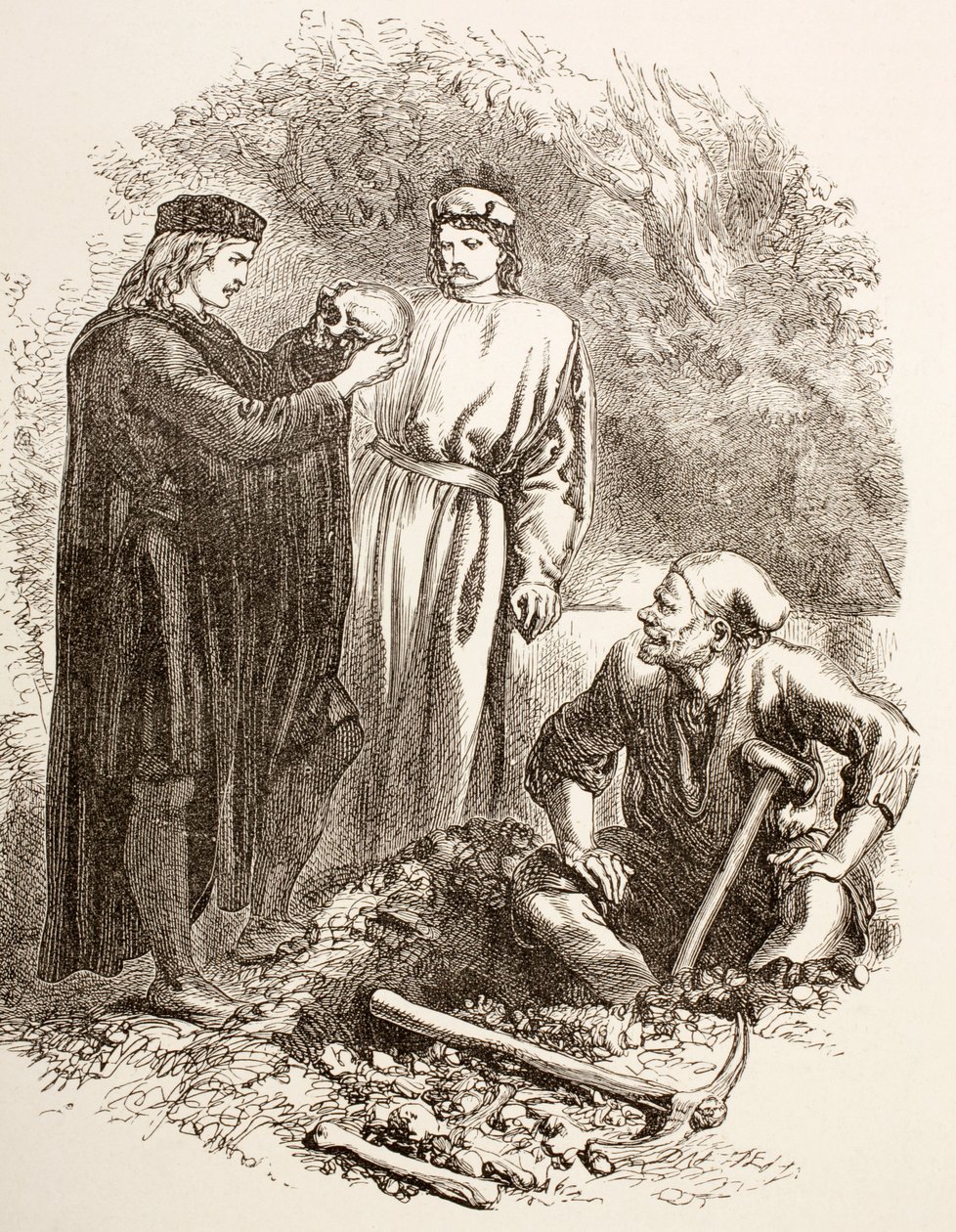 Hamlet Holds the Skull of Yorick, Illustration of Act V, Scene I in ...