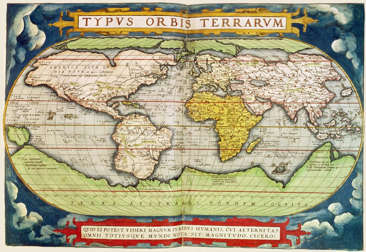Map charting Sir Francis Drake's circumnavigation of the globe ...