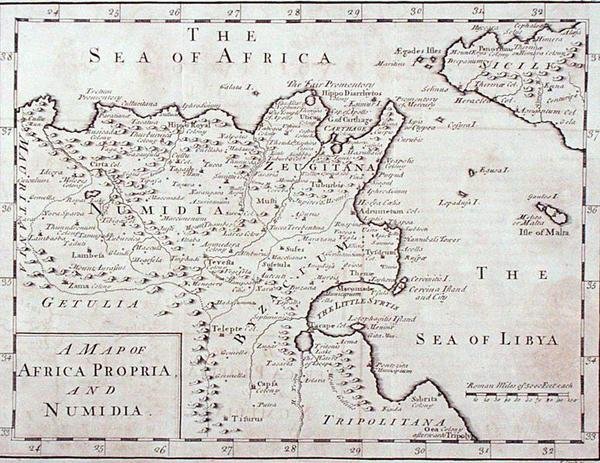 Map of Africa Propria and Numidia (Modern Tunisia and Algeria) late ...