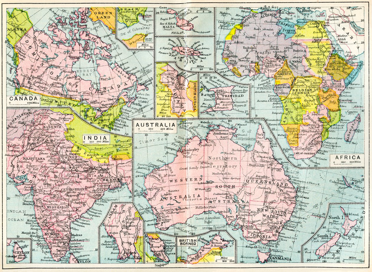 Map of British possessions in 1914 at the outbreak of WWI