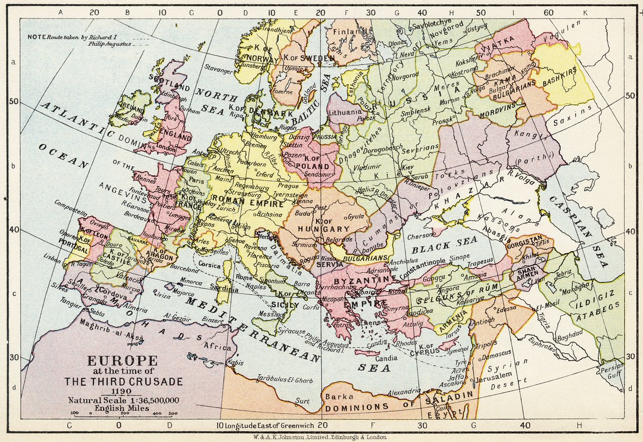 Map of Europe at the Time of the Third Crusade, 1190, from 'Historical ...