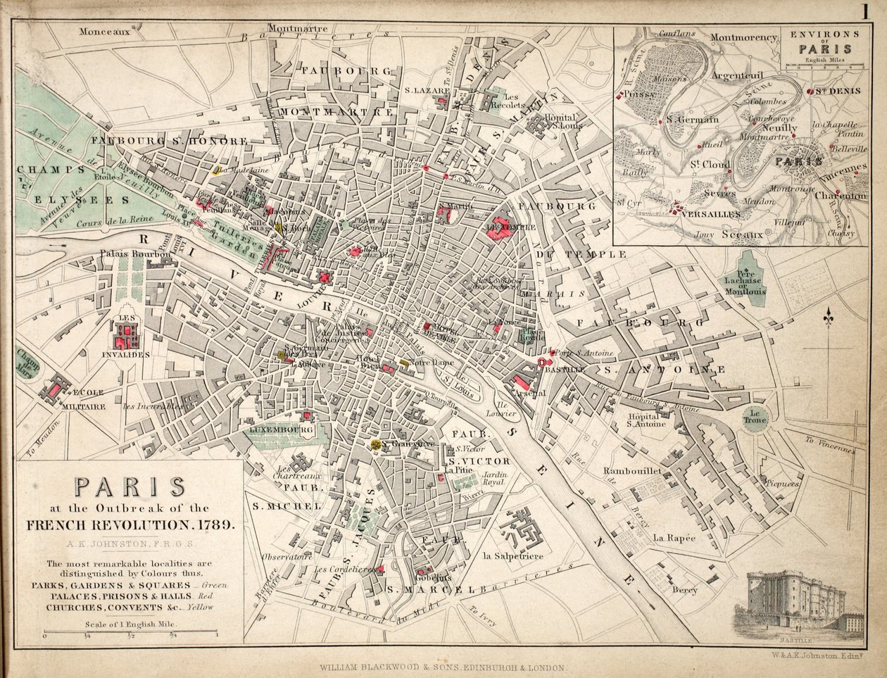 Map of Paris at the Outbreak of the French Revolution, 1789