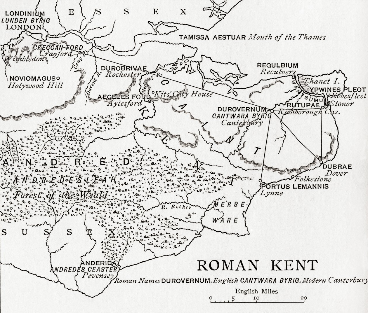 Map of Roman Kent, England, from 'A Short History of the English People ...