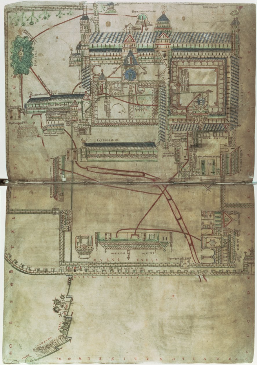 Plan of Canterbury Cathedral and the Plumbing System, from the 'Eadwine ...