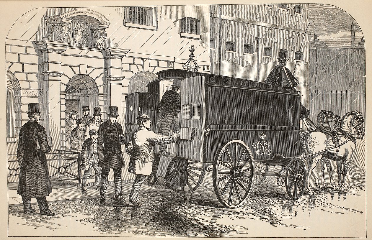 Prison van taking up prisoners at the House of Detention, illustration ...