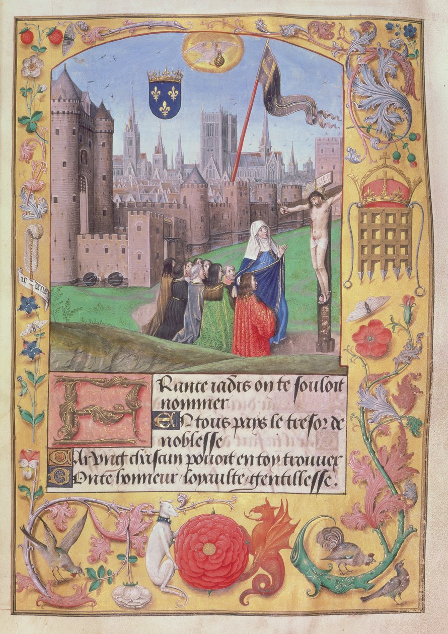 Notre Dame, Paris showing the arms empaled, the Virgin below protects ...