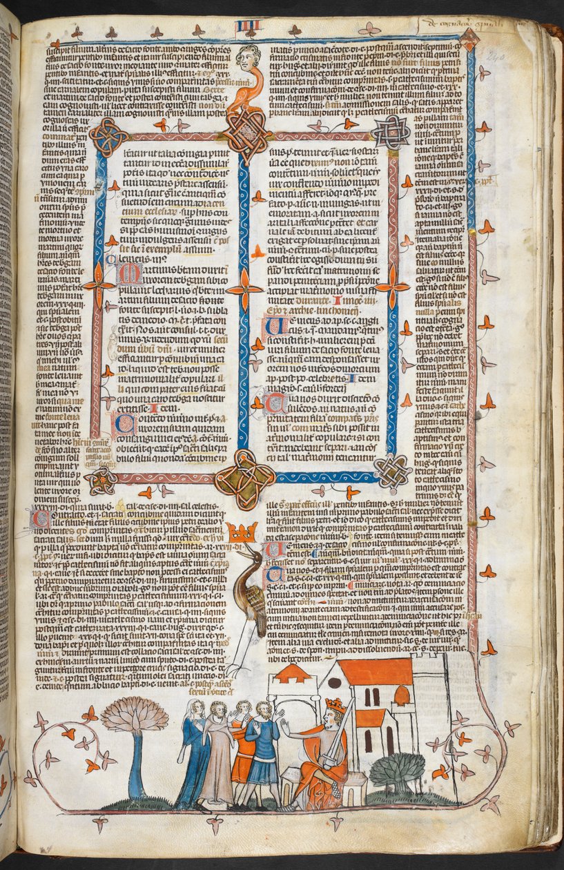 King defending his Palace and marginal decoration, illustration from ...