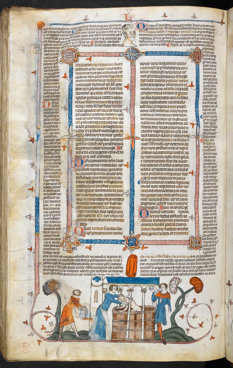 Bathing a Plague Victim and Marginal Decoration, illustration from 'The ...