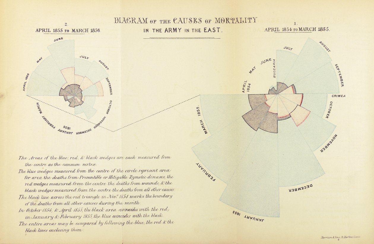 Statistical chart invented by Florence Nightingale to show the ...