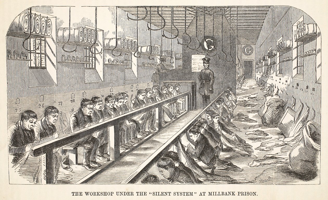 The workshop under the Silent System at Millbank Prison, illustration ...