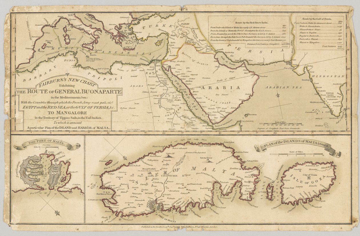 Three printed coloured maps: Fairburn's New Chart Exhibiting the Route ...