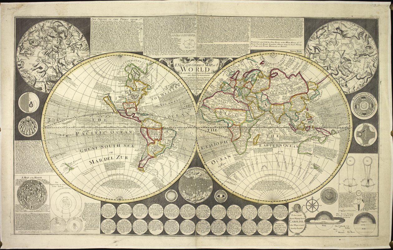 Two Hemisphere World Map by English School: Fine art print