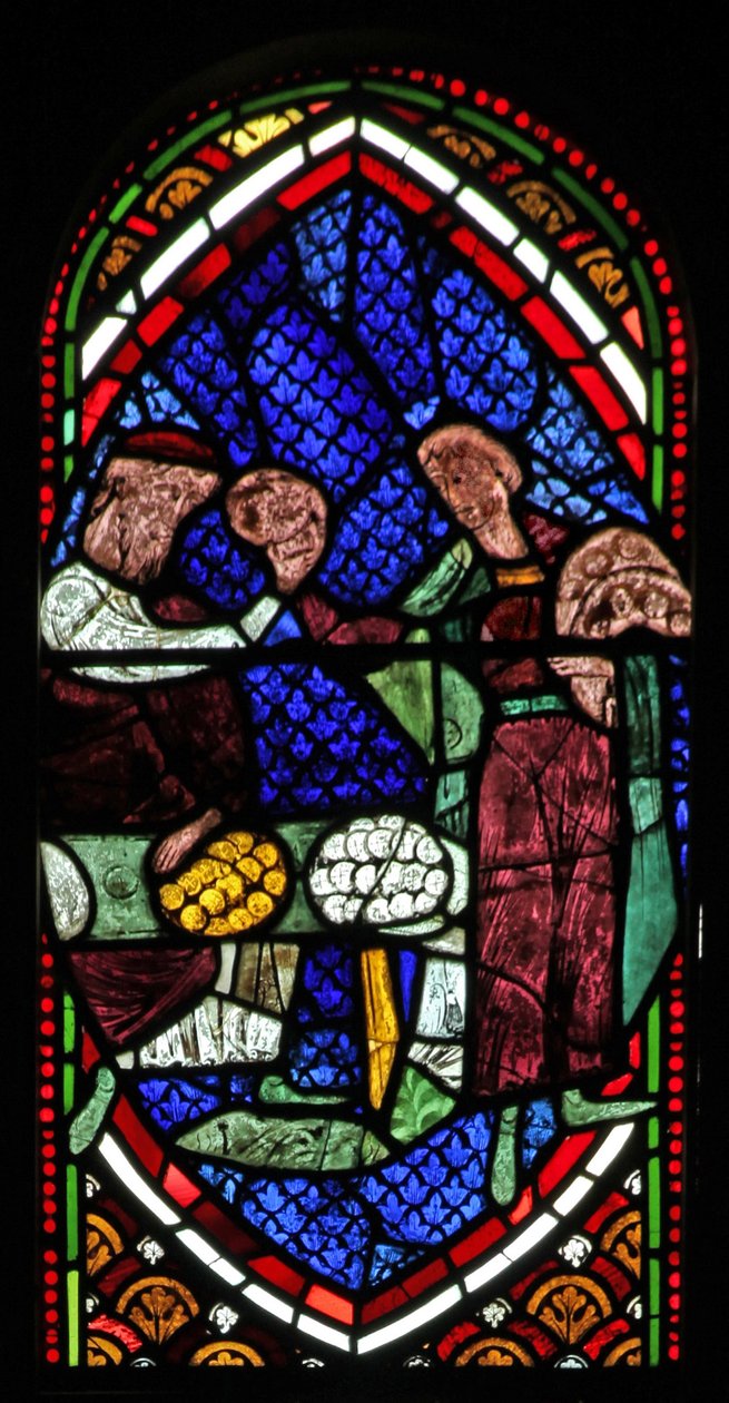 Window depicting a scene from the Prodigal Son story: he receives his ...