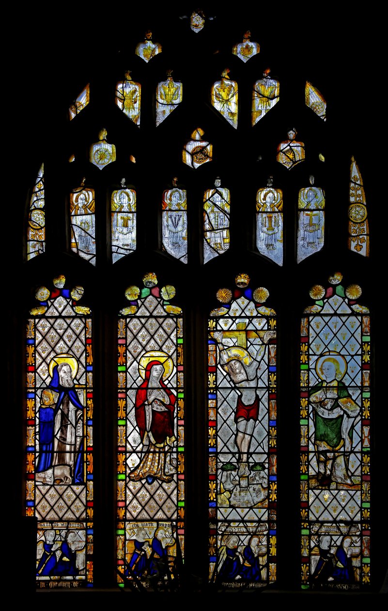 Window 3 depicting St Anthony, Virgin Mary, St John at the Crucifixion ...