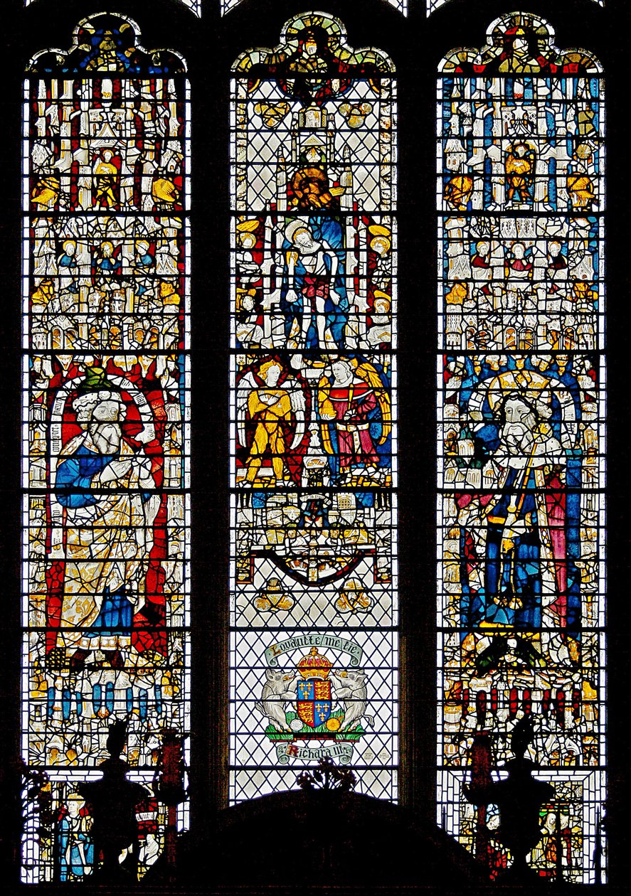 Window w12 depicting Corpus Christi, Isaiah and King Edwin