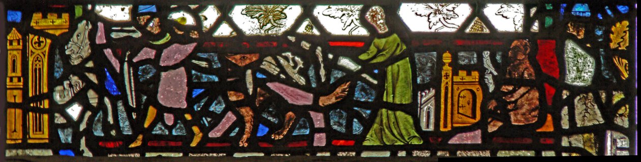 Window w40 depicting a border panel with a fox chase