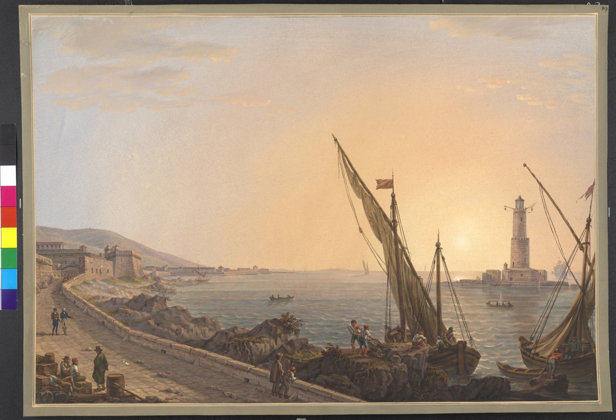 Harbour with lighthouse by Erich Lessing: Fine art print