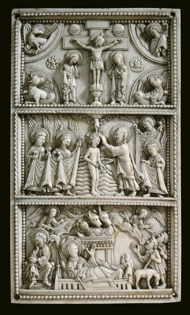 Nativity, Baptism, and Crucifixion. Ivory Plaque