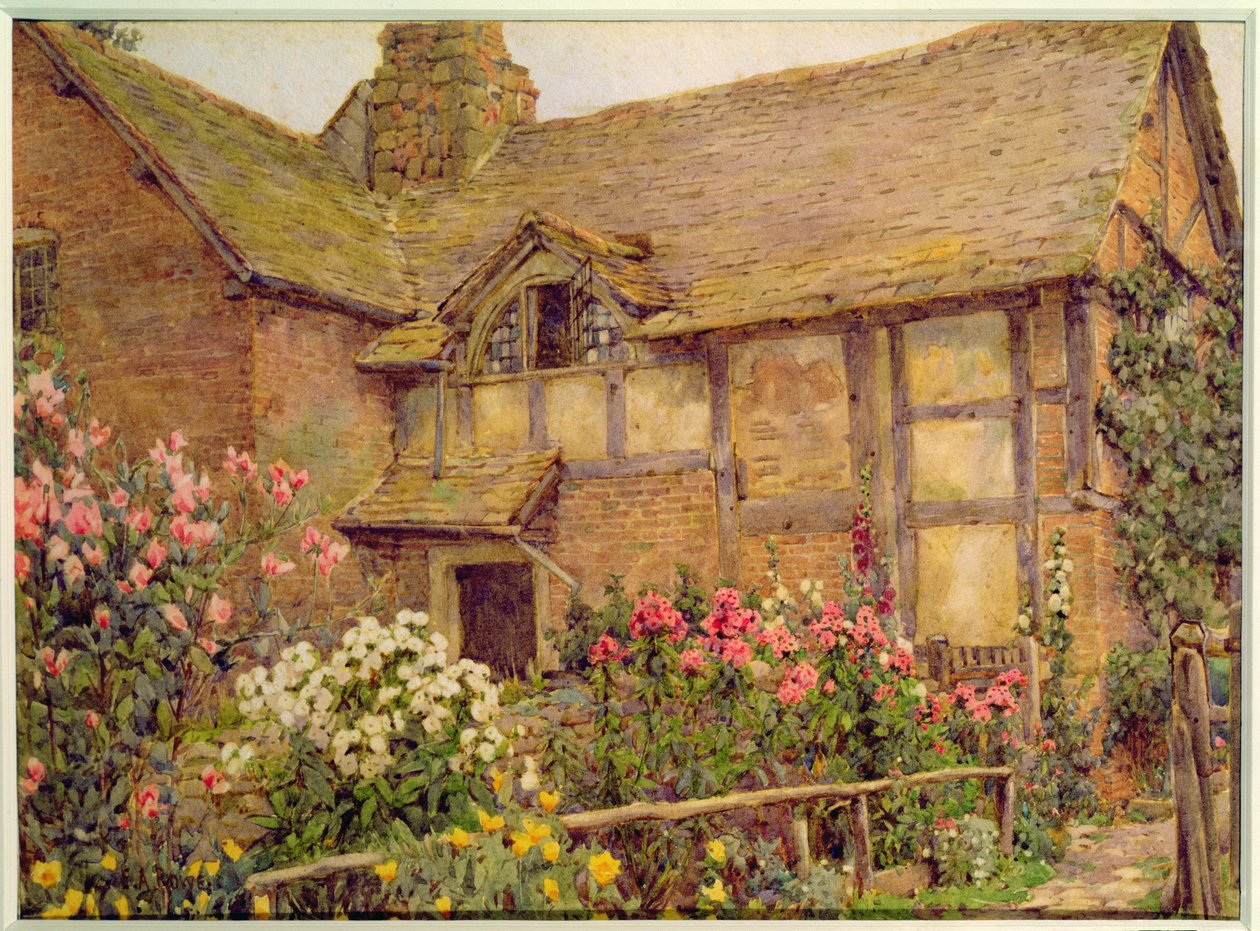 A Cottage garden in Cholstry by Ernest Arthur Rowe