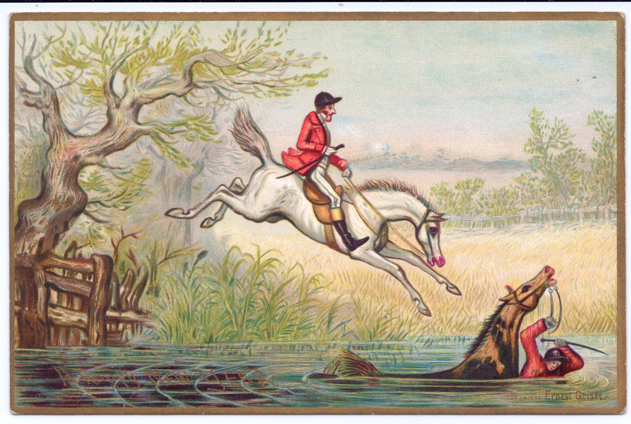 Fox Hunt with a Huntsman and His Horse Falling in the River, c.1880