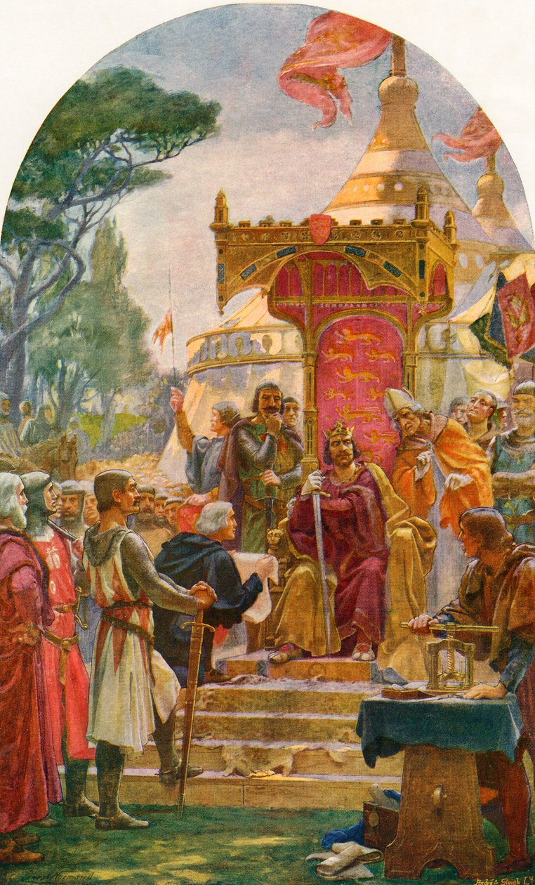 King John Granting the Magna Carta at Runnymede, on the Bank of the ...