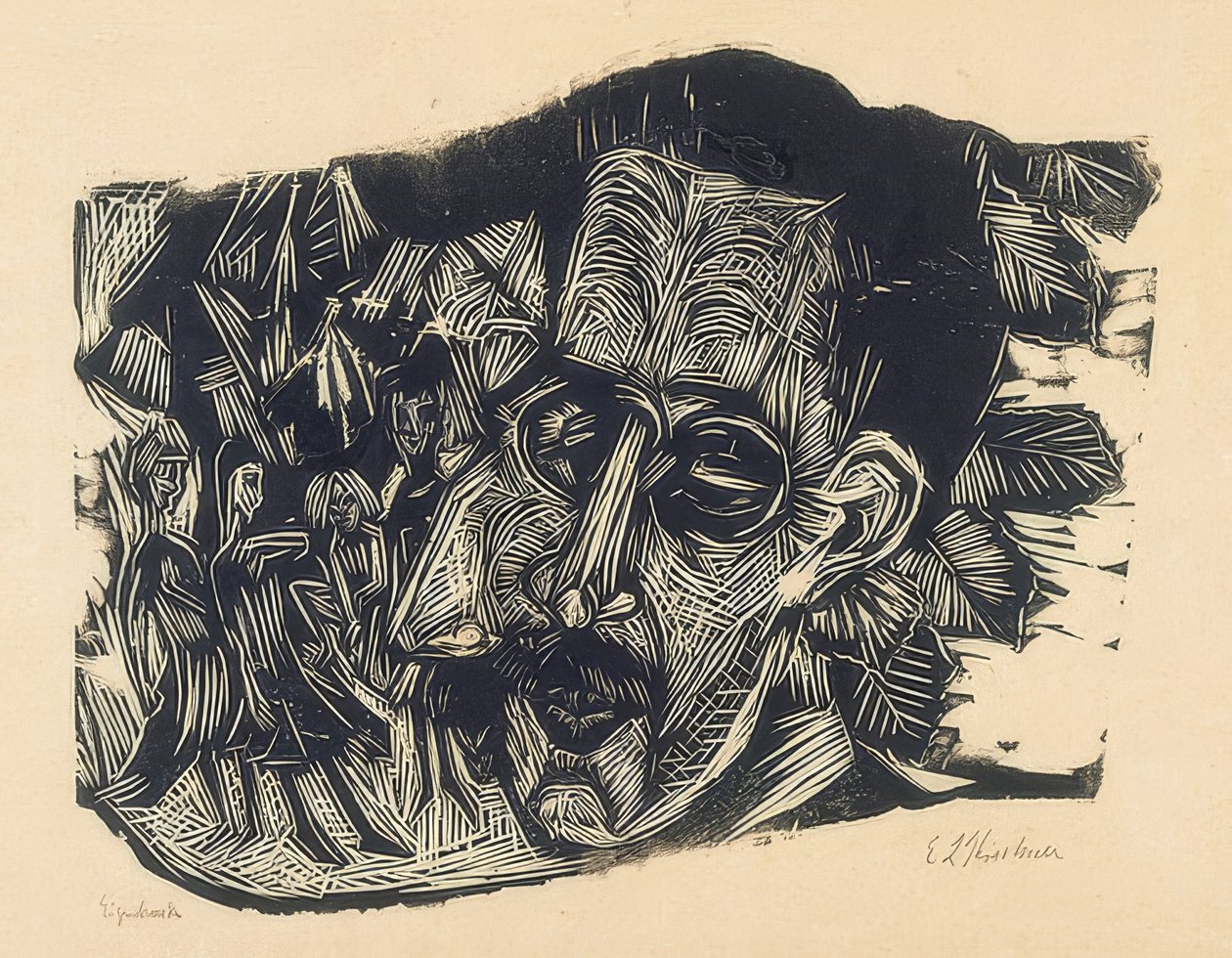 Head of Dr. Ludwig Binswanger and Little Girls, 1917-18