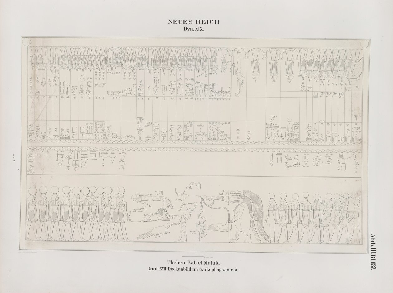 Drawing of the Ceiling Painting in the Sarcophagus Hall, 19th Dynasty ...