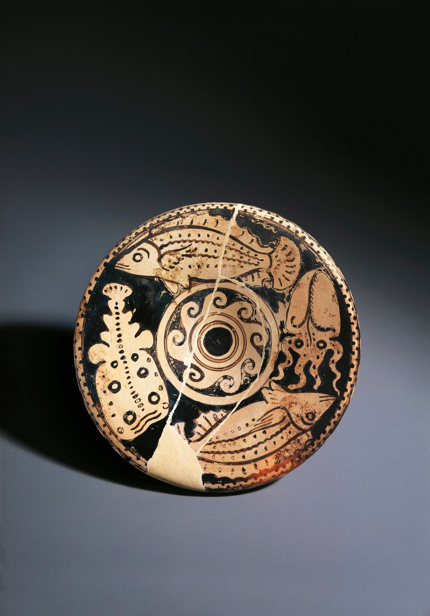 Red-Figure Pottery Dish with Fish Decoration by Etruscan